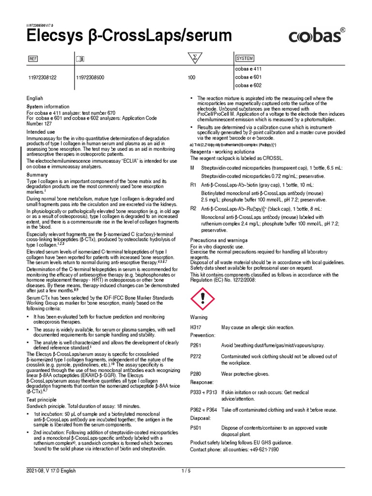 Elecsys β-CrossLaps Assay Guide | PDF | Osteoporosis | Immunoassay