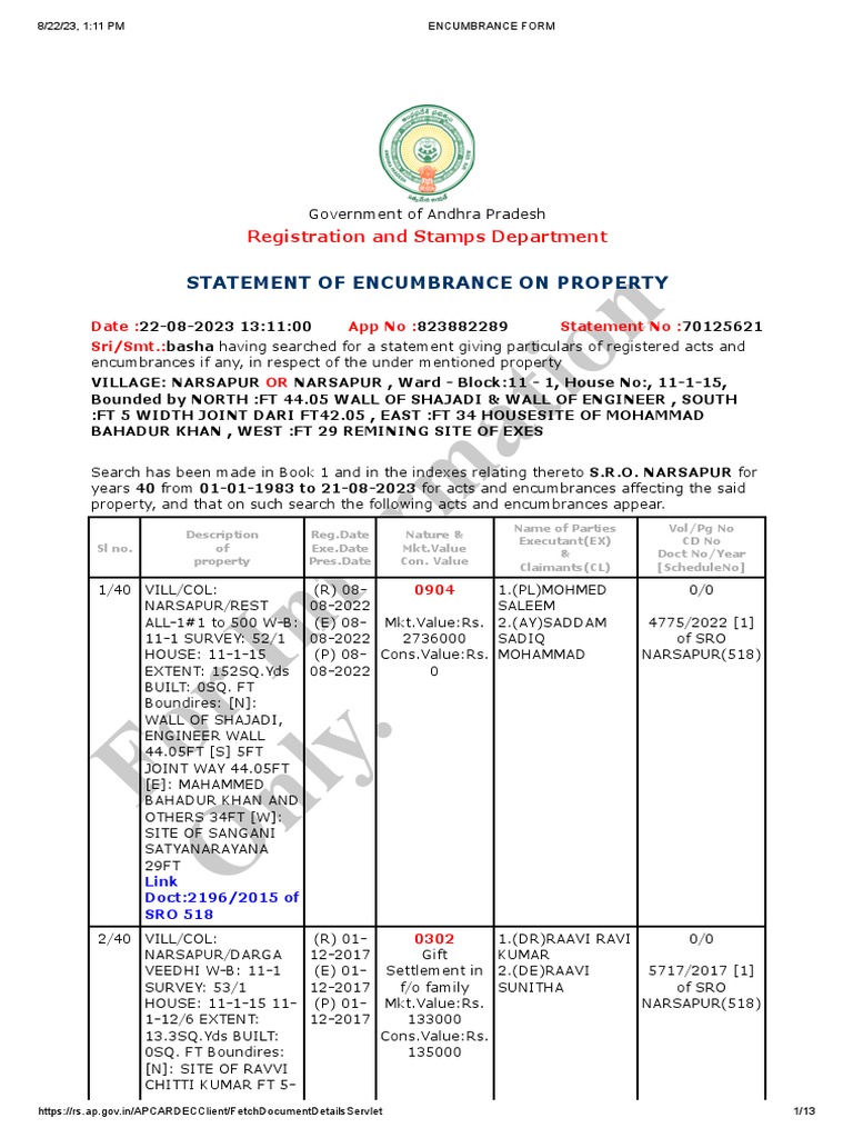 Encumbrance Form | Download Free PDF | Property Law | Natural Resources Law