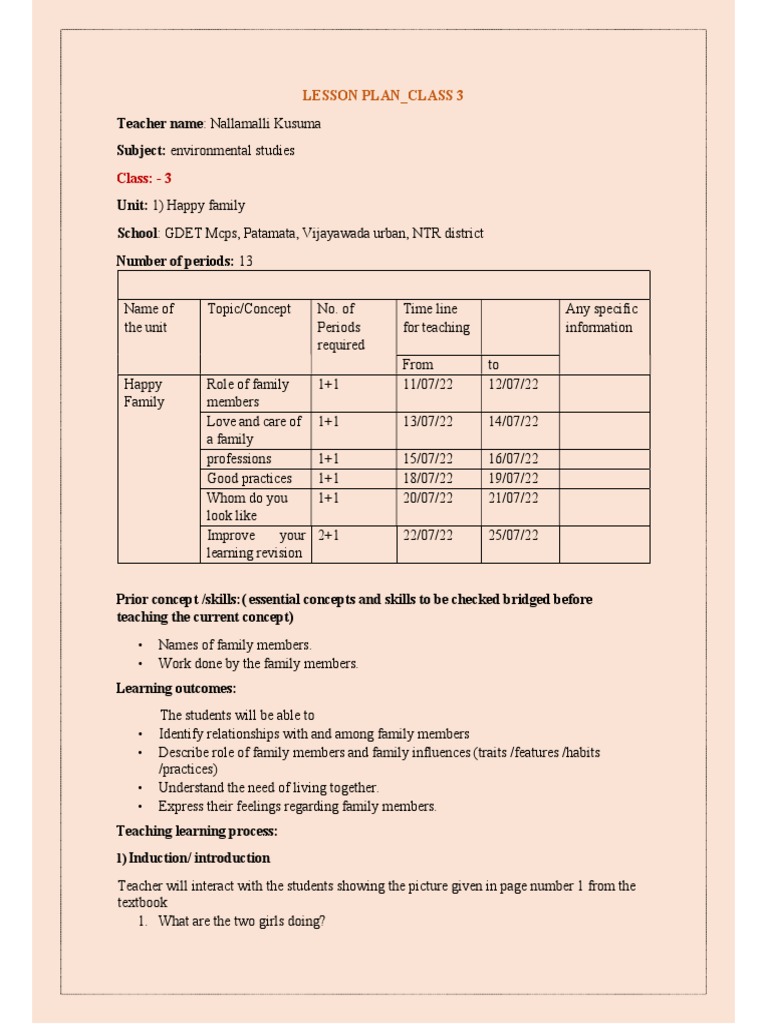 EVS Lesson Plans 3, 4, 5 Classes | PDF