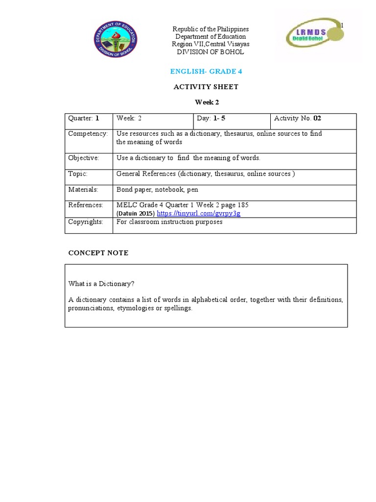 English-4 Q1 LAS Wk2Day1-5 | PDF | Self-Improvement | Wellness