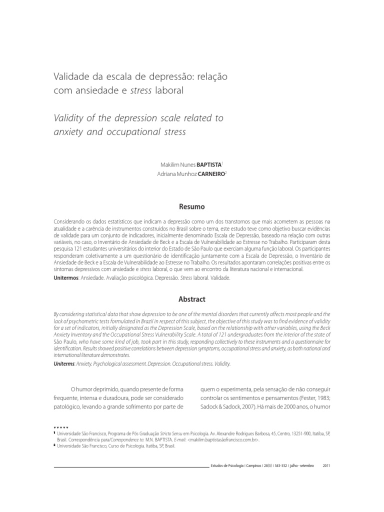Validade Da Escala de Depressão Relação | PDF Validade Da Escala de Depressão Relação | PDF