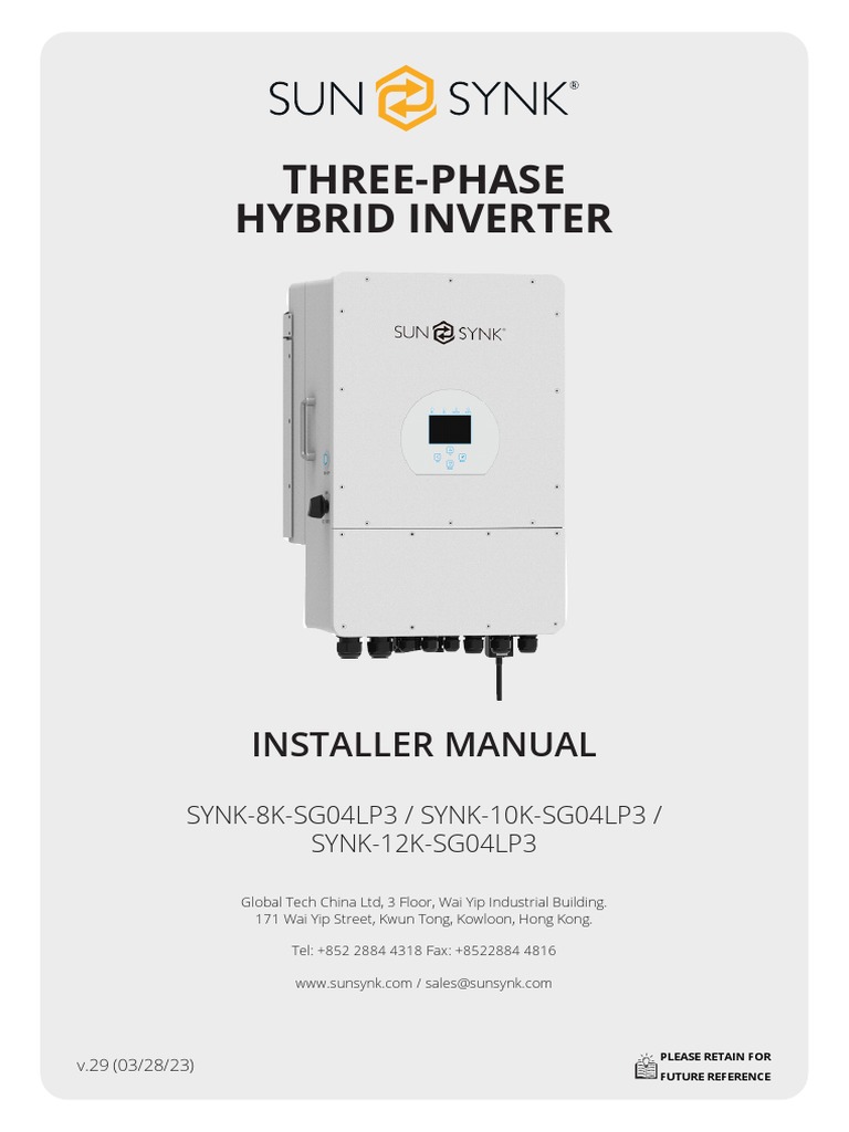 Sunsynk ThreePhaseHI 8 12K UserManual v29 English | PDF
