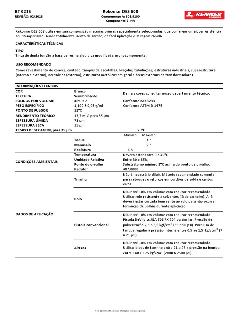 Tinta - Rekomar DES 608 | PDF | Tinta | Química