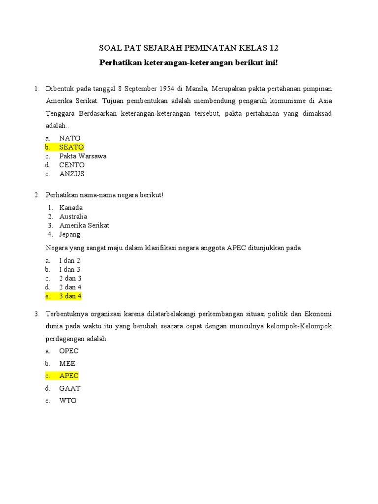Soal PAT Sejarah Peminatan Kelas 12 | PDF