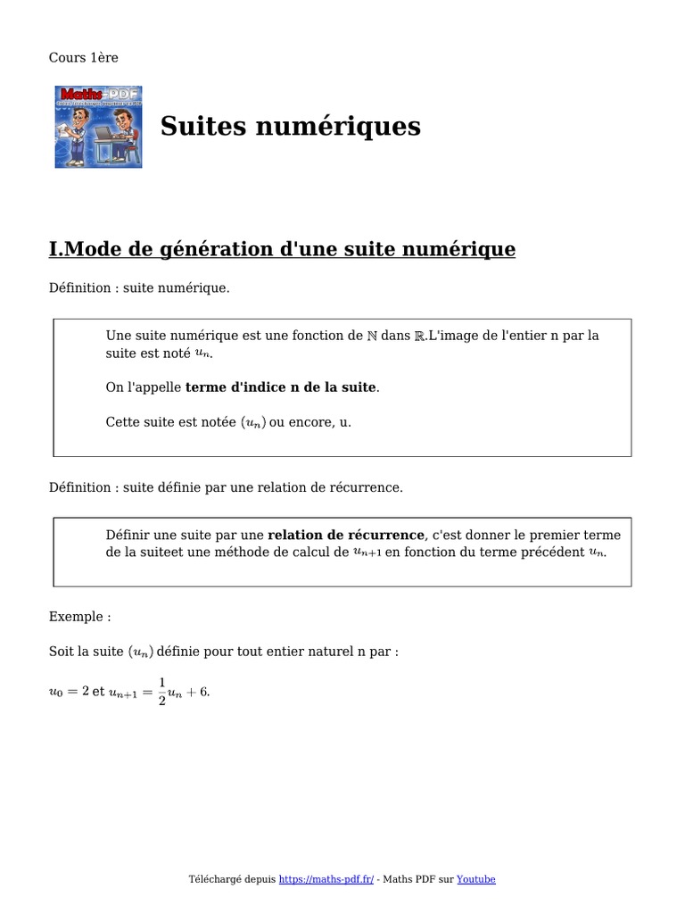 Suites Numeriques Cours de Maths en 1ere A Telecharger en PDF | PDF
