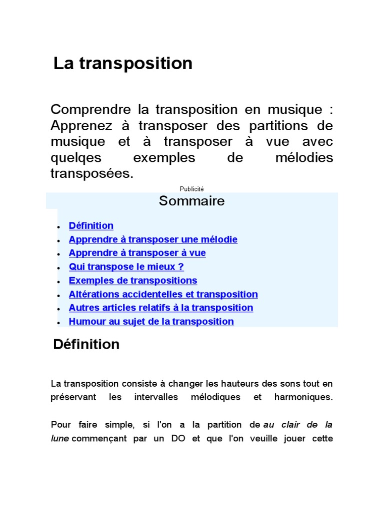 La Transposition | PDF | Clef (musique) | Cor d'harmonie