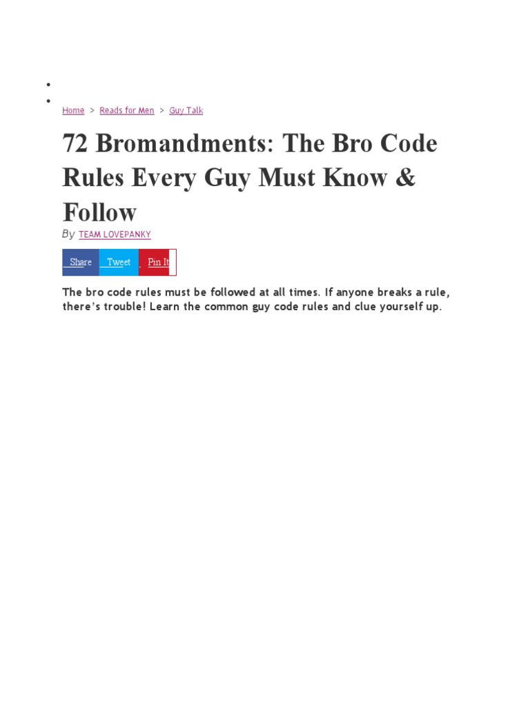 72 Bromandments: The Bro Code Rules Every Guy Must Know & Follow | PDF