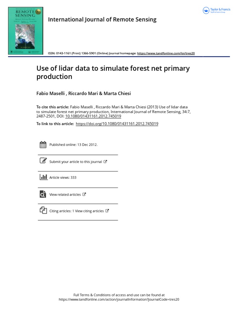 Use of Lidar Data To Simulate Forest Net Primary Production | PDF