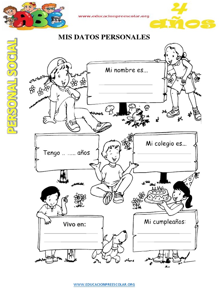 Mis Datos Personales para Niños de 4 Años | PDF