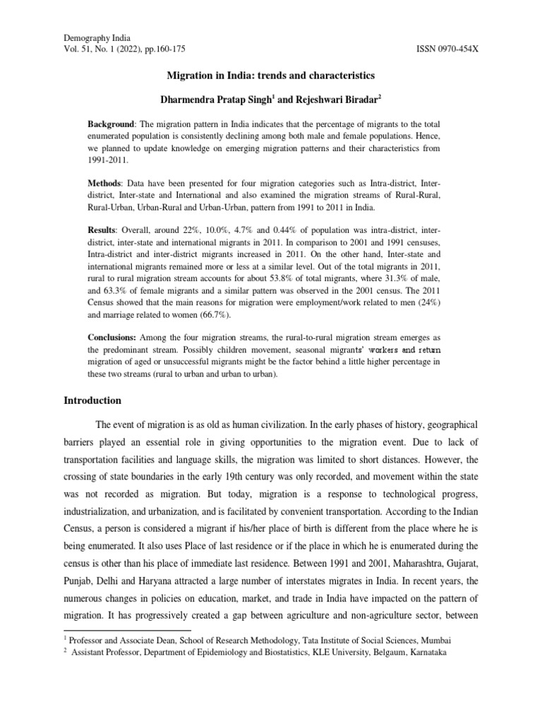 Migration in India Trends and Characteristics-1669206793 | PDF | Human ...