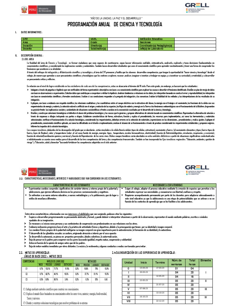 Modelo Desarrollado de Programacion Anual - Cyt - 2° | PDF ...