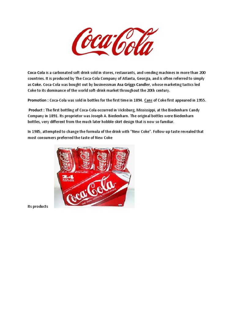 Coca-Cola: History and Product Line | PDF | Coca Cola | Soft Drink
