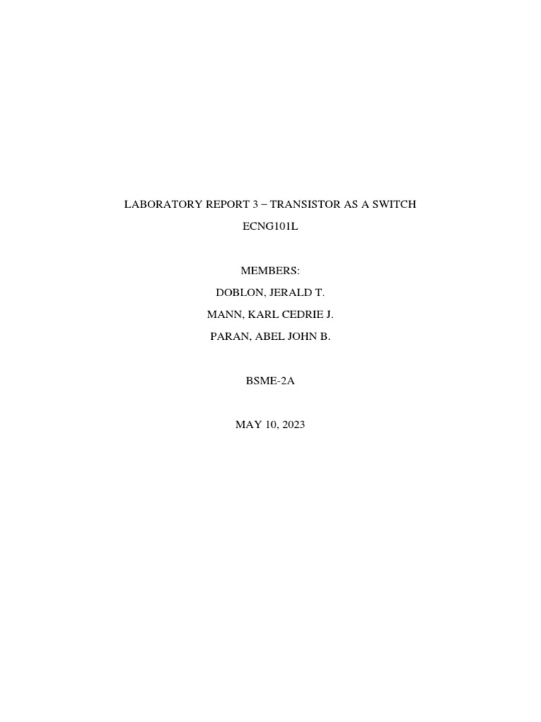 Lab Report 3 - Transistor As A Switch | PDF | Transistor | Light ...