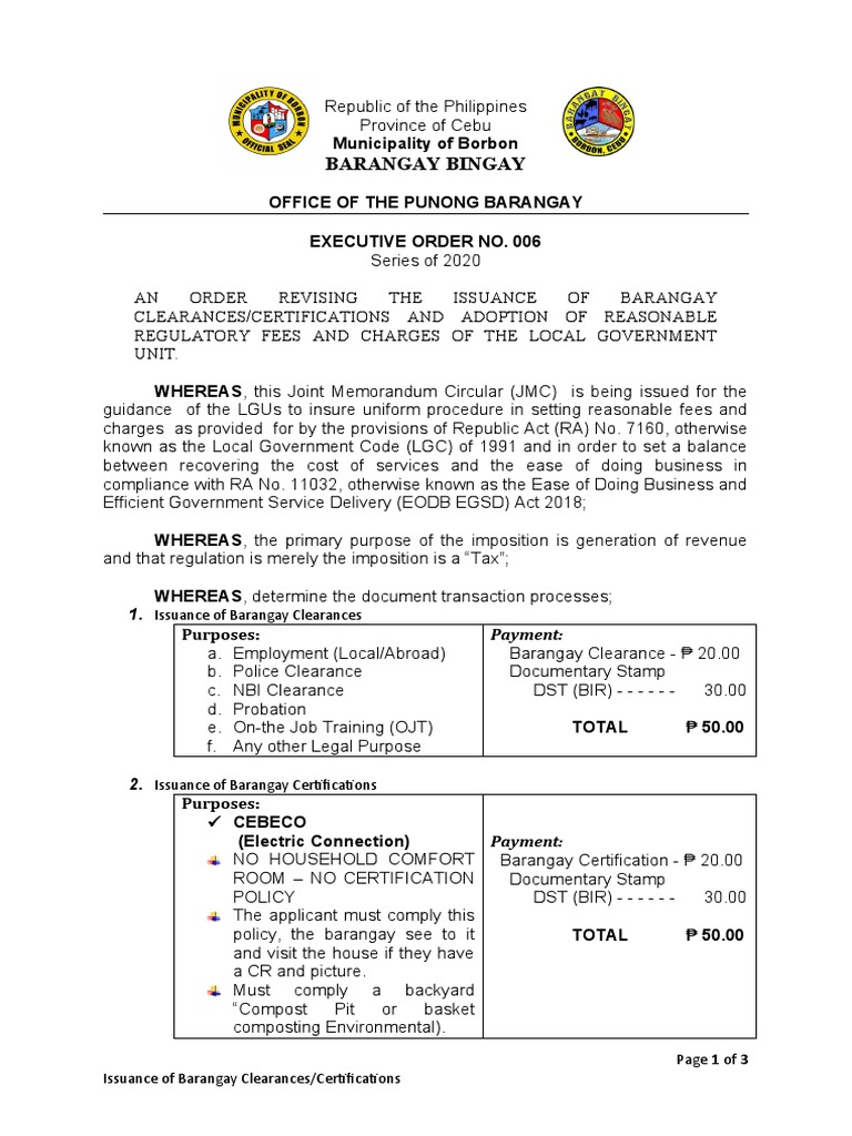 006 Issuance of Brgy Clearance - Certifications | PDF | Economies ...