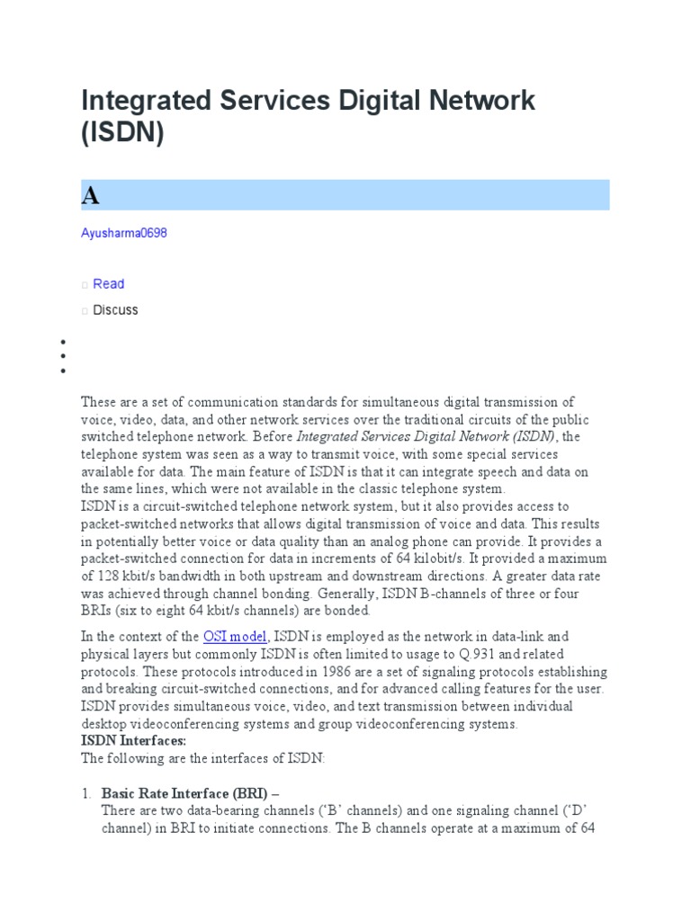Integrated Services Digital Network | PDF | Computer Network | Computer ... Integrated Services Digital Network | PDF | Computer Network | Computer ...