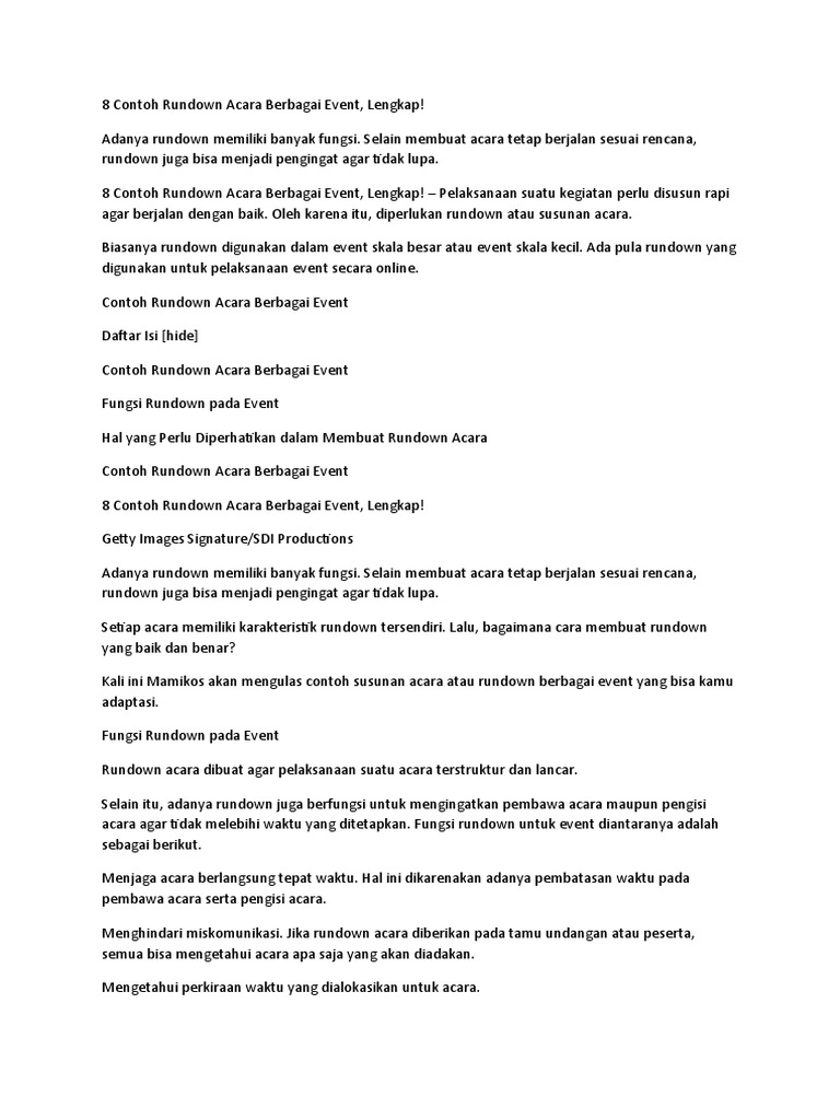 8 Contoh Rundown Acara Berbagai Event | PDF