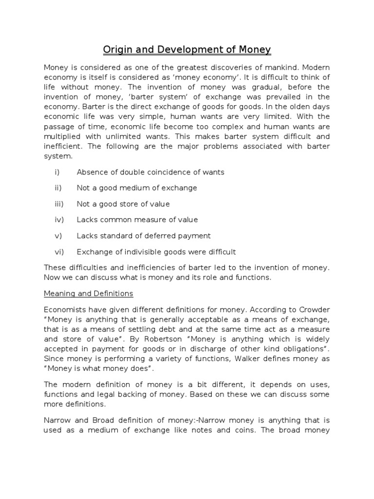Origin and Development of Money | PDF | Medium Of Exchange | Money