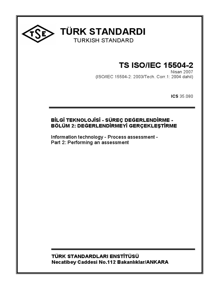 Türk Standardi: TS ISO/IEC 15504-2 | PDF