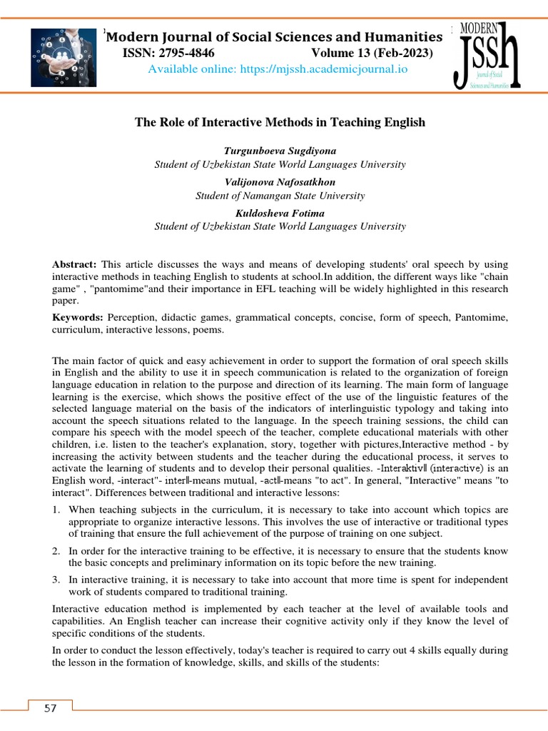 The Role of Interactive Methods in Teaching English | PDF | Language ...
