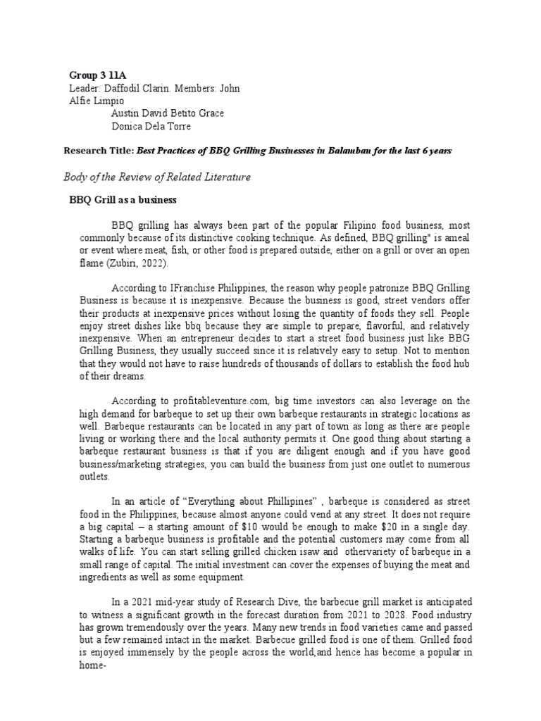 Group 3 11A 1 | PDF | Barbecue | Marketing