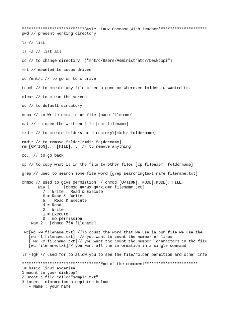 Basic Linux Command With Teacher | PDF | Computer File | Filename
