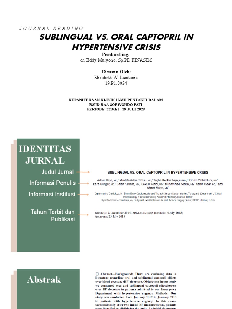 Sublingual vs. Oral Captopril in Hypertensive Crisis | PDF