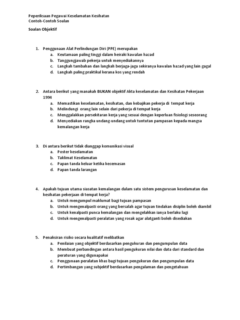 Contoh Soalan Peperiksaan SHE 2019 | PDF