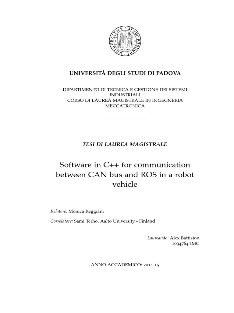 Alex Battiston - Aalto University - Atv Project - Robot Vehicle - Ros and CAN Bus | PDF ...