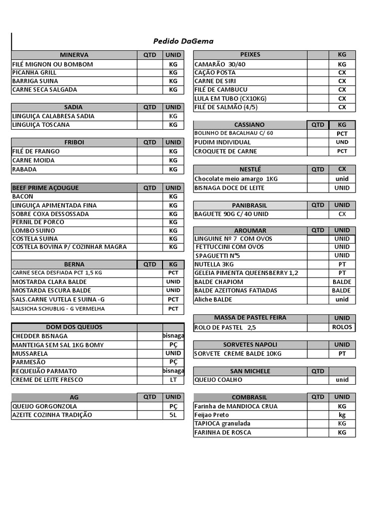 Pedido de Alimentos e Bebidas DaGema | PDF | Caldo | Alimentos