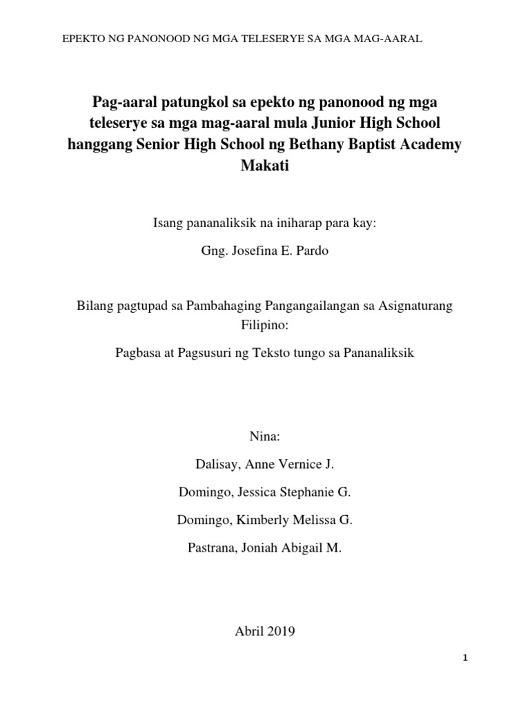 Filipino Pananaliksik FINAL | PDF