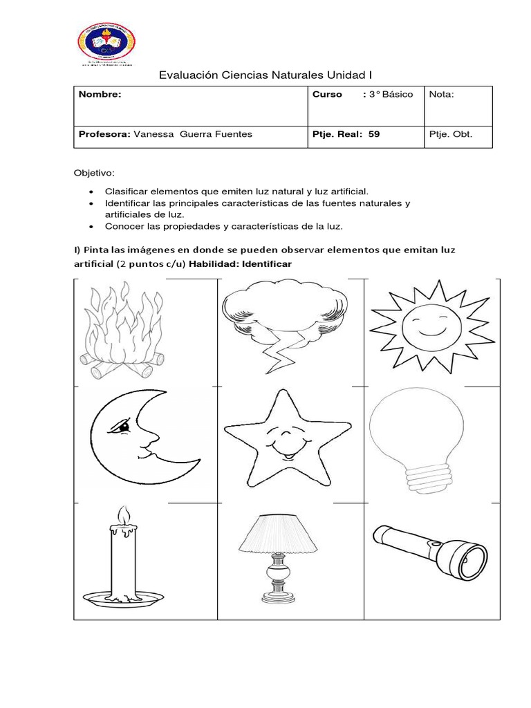 Prueba de Fuentes Naturales y Artificiales de Luz | PDF | Ligero | Color