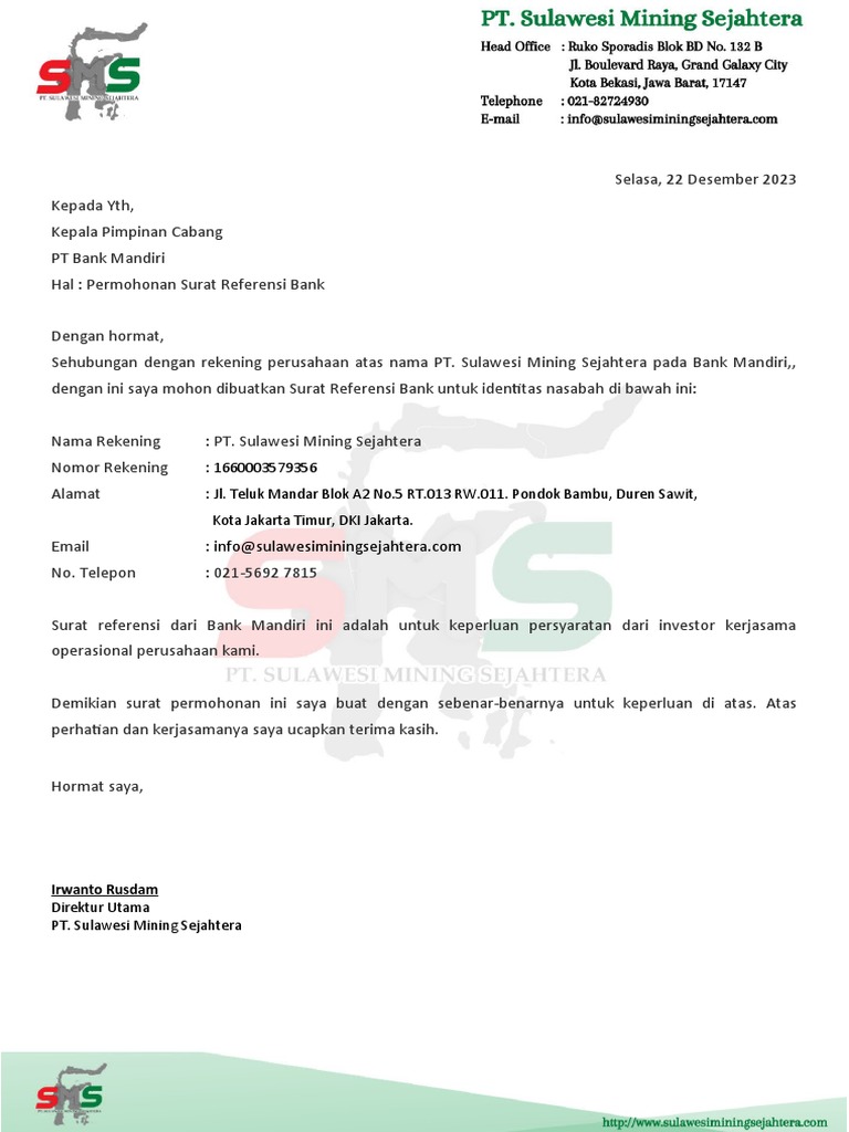 Draft Permohonan Surat Referensi Bank Mandiri | PDF