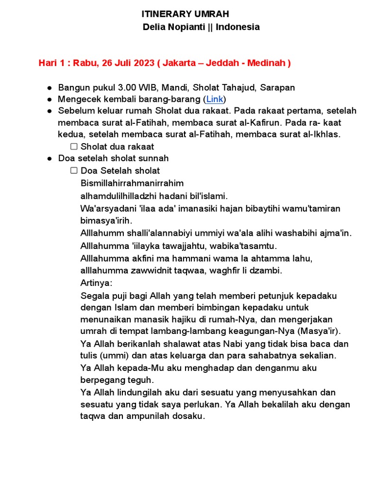 (Update) ITINERARY UMRAH | PDF