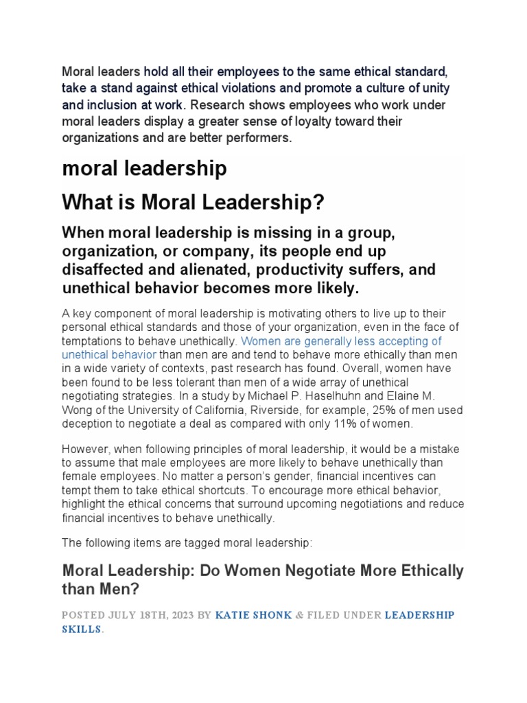 Moral Leaders | PDF | Leadership | Incentive