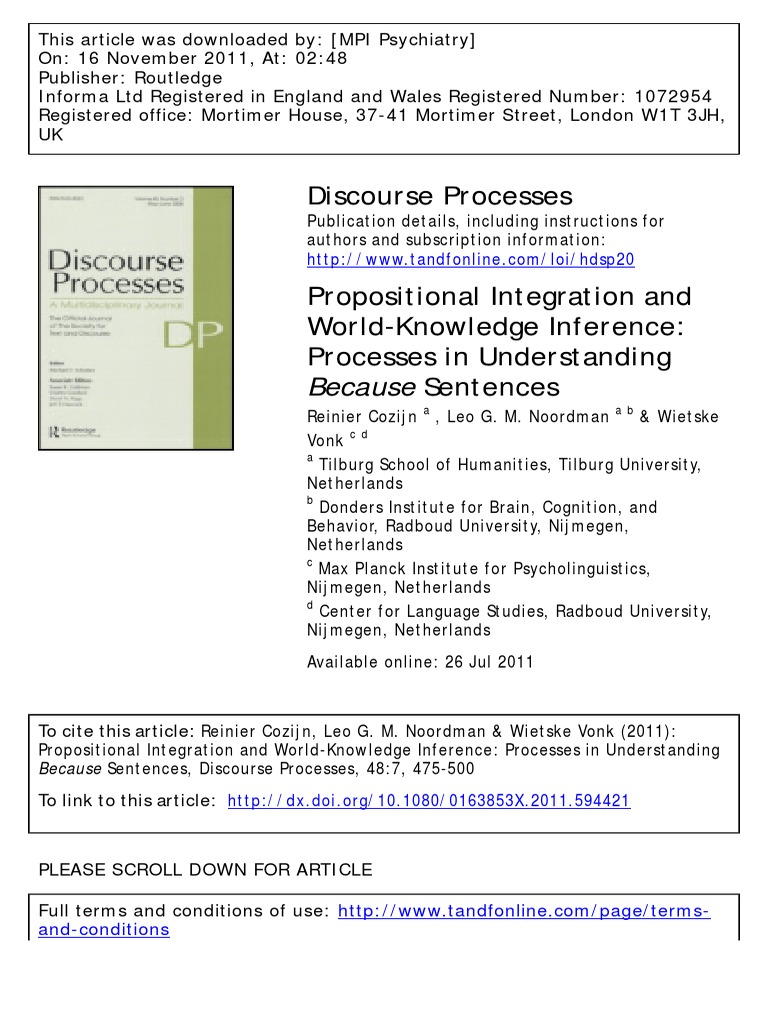 1 Propositional Integration And World Knowledge Inference Processes In Understanding Because