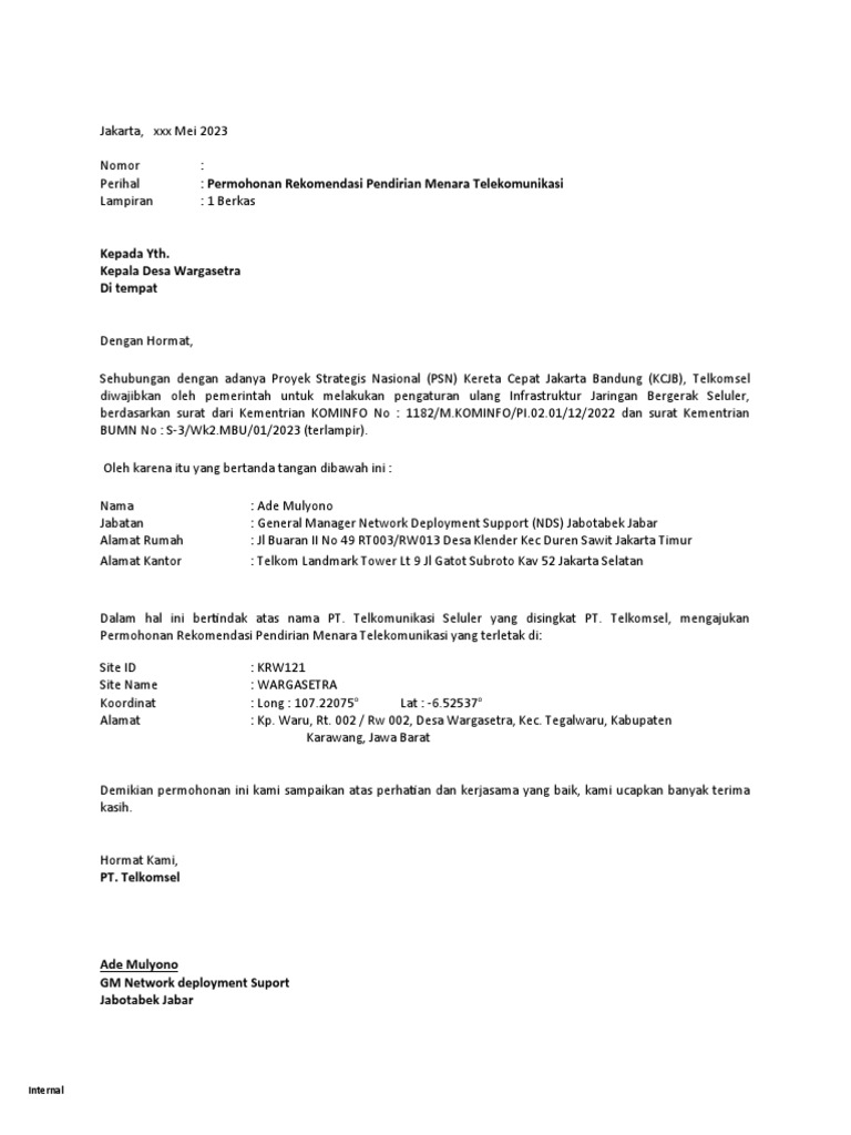 Surat Permohonan Rekom Desa Camat Kcic Wargasetra Pdf