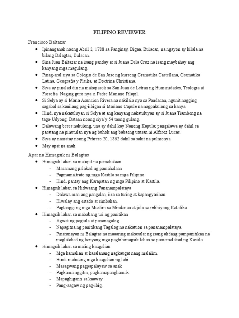 Filipino Reviewer | PDF