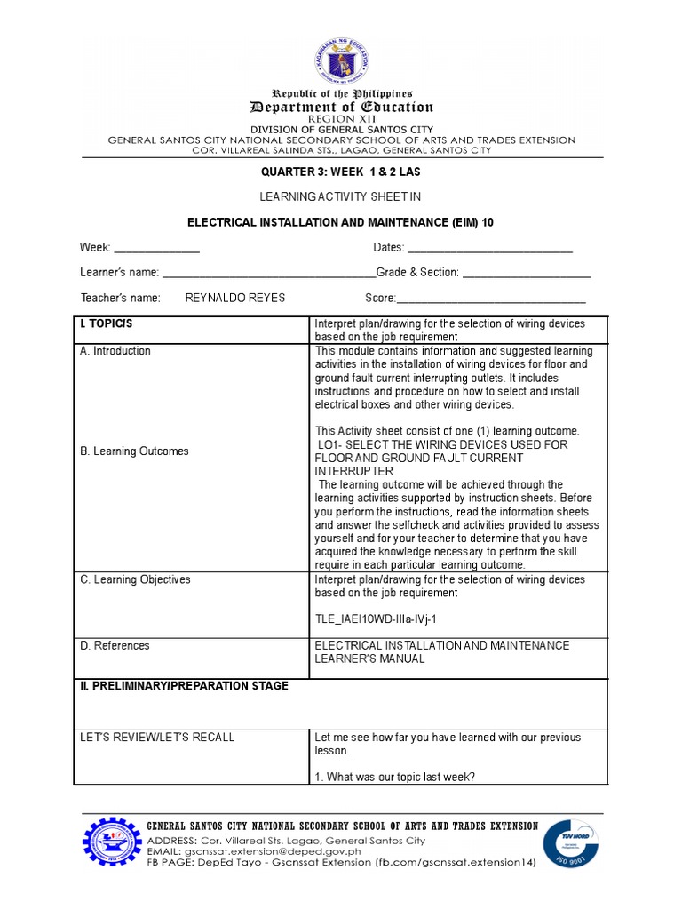 Learning Activity Sheet Eim 10 2021 | PDF