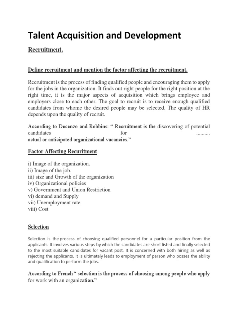 Talent Acquisition and Development | PDF