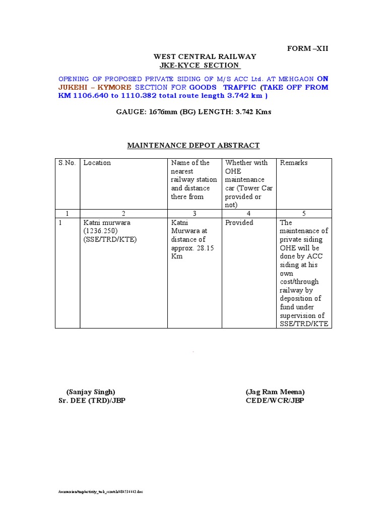 Maintenance Depot Abstract Form XII | PDF | Sustainable Transport ...