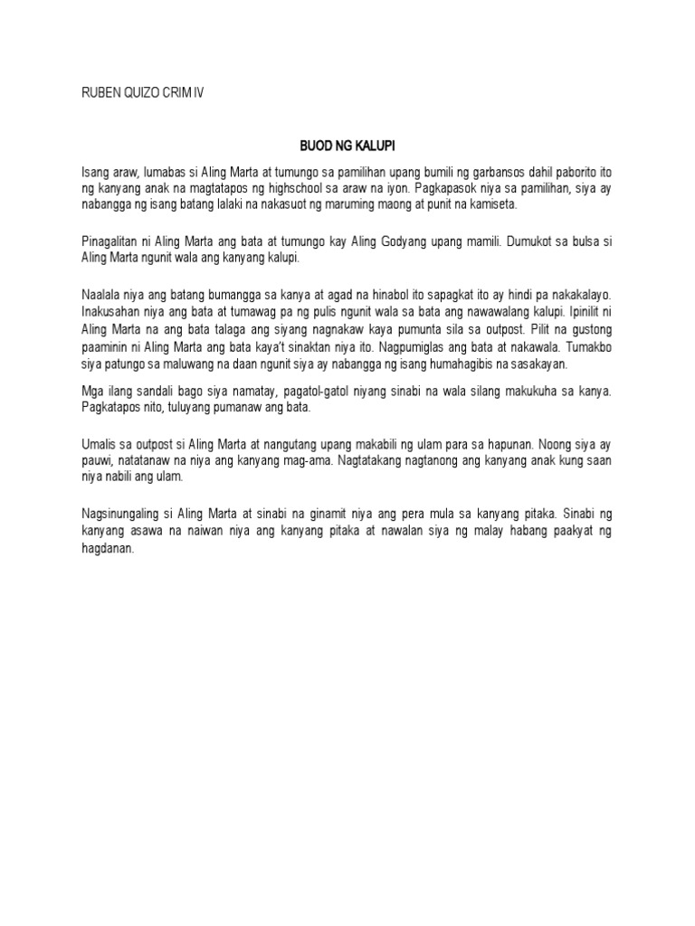 Buod NG Kalupi | PDF