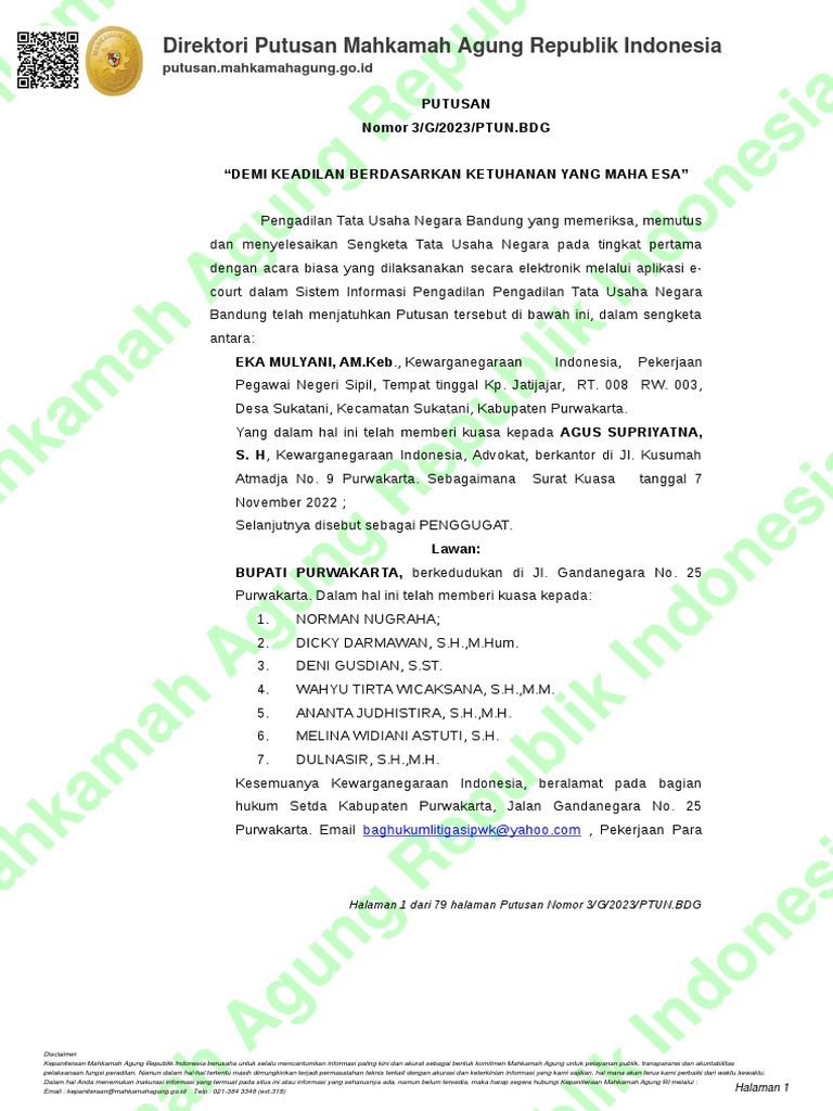 Putusan 3 G 2023 Ptun - BDG 20230513155351 | PDF