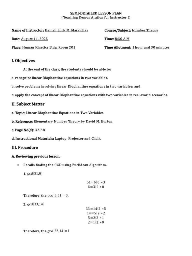 Semi-Detailed Lesson Plan | PDF