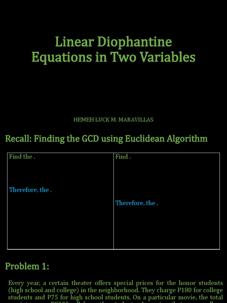 Linear Diophantine Equations in Two Variables | PDF | Equations | Number Theory