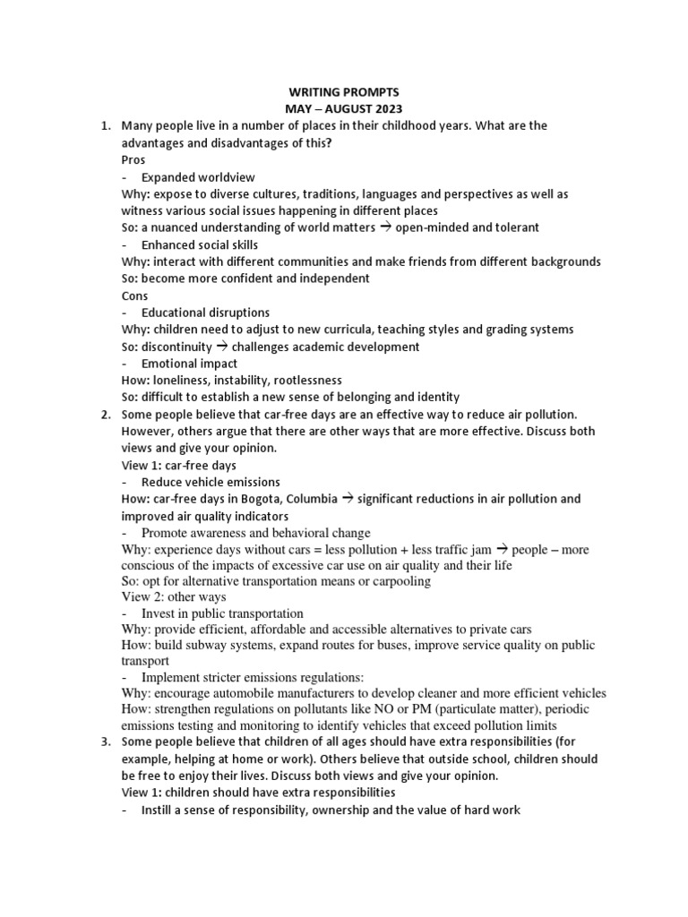 Writing Prompts: May-August 2023 | PDF
