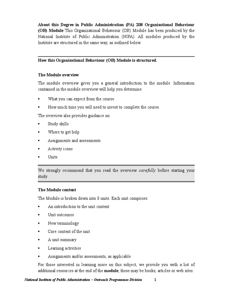 BPA - 208 Organisational Behaviour Module | PDF | Organizational ...