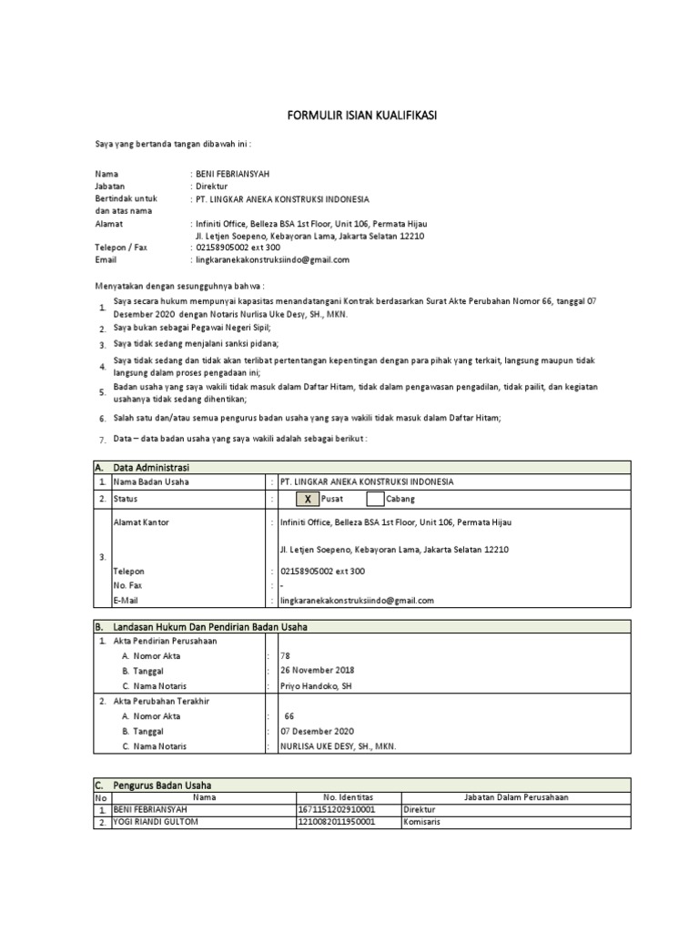 Isian Kualifikasi | PDF