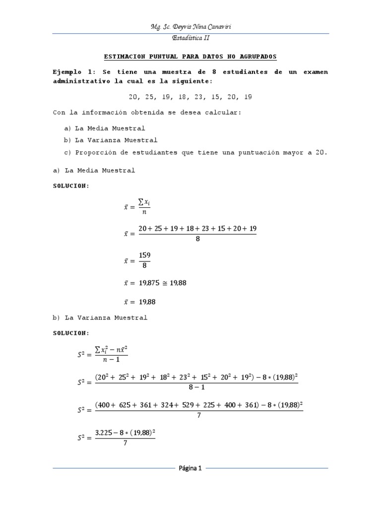 Ejemplos Resueltos de Estimacion Puntual | PDF | Teoría de la estimación | Muestreo (Estadísticas)