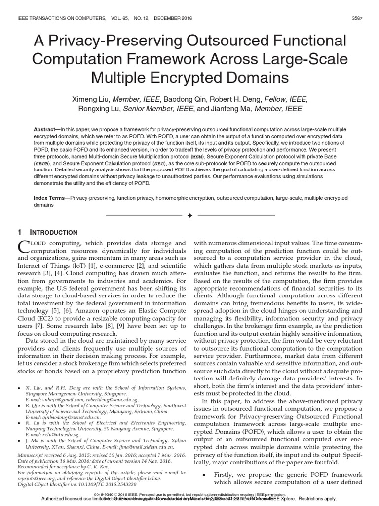 2016TC A Privacy-Preserving Outsourced Functional Computation Framework ... 2016TC A Privacy-Preserving Outsourced Functional Computation Framework ...