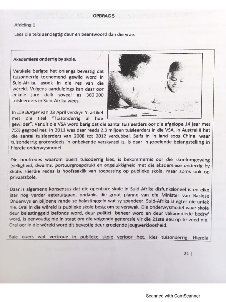 Cambridge AS Afrikaans - Opdrag 5 | PDF